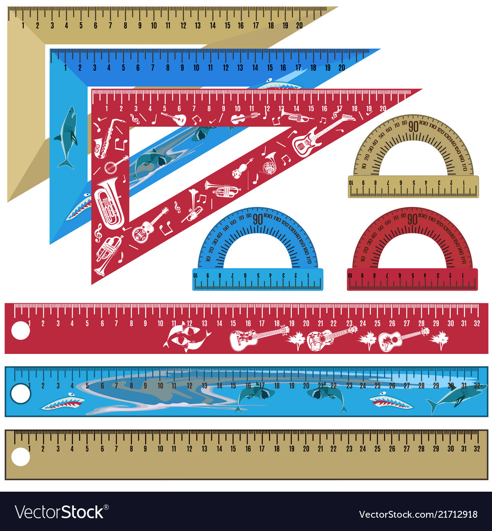 Set of school rulers and protractors Royalty Free Vector