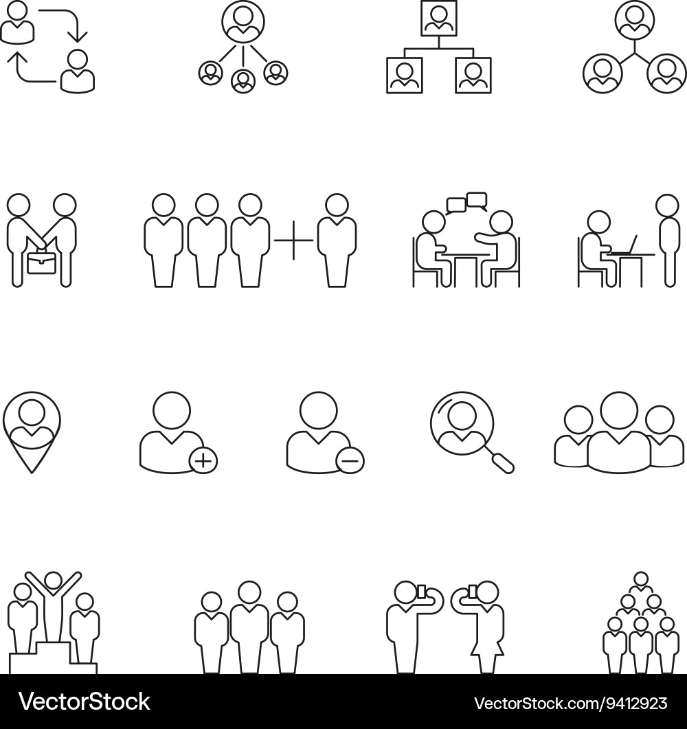 Human management icons Resource people thin line Vector Image