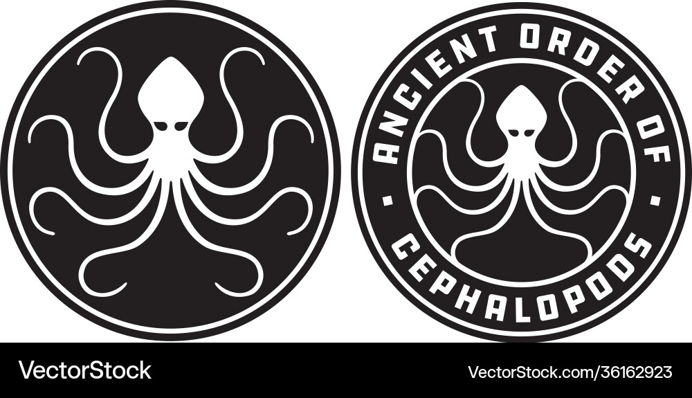 Octopus badge logo or emblem designs Royalty Free Vector