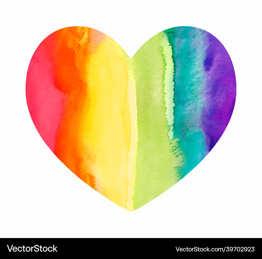 Rainbow heart painted by watercolor smooth Vector Image