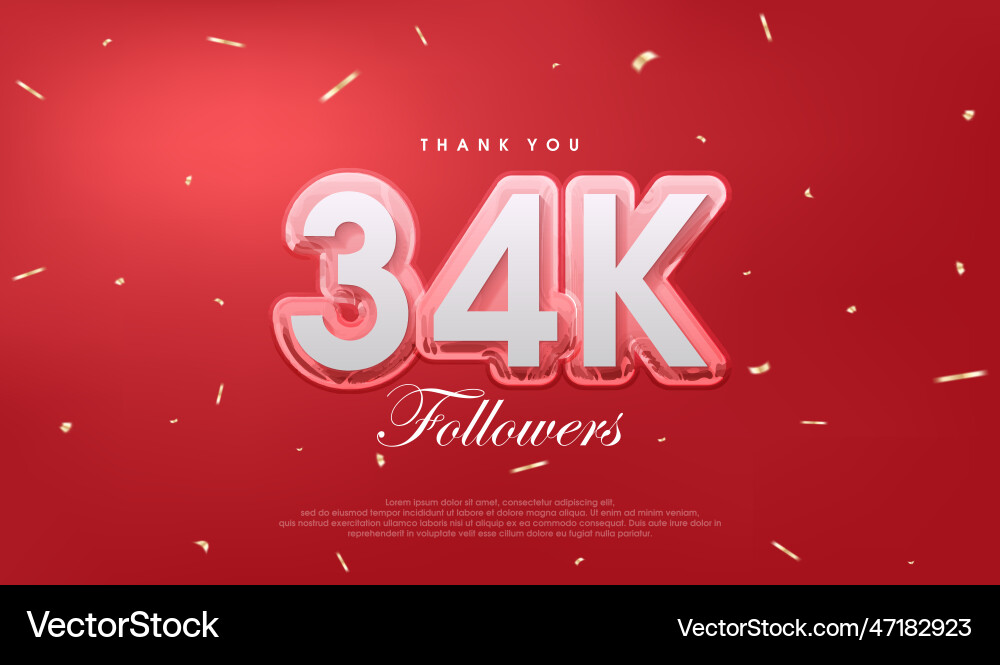 Red background for 34k followers celebration Vector Image