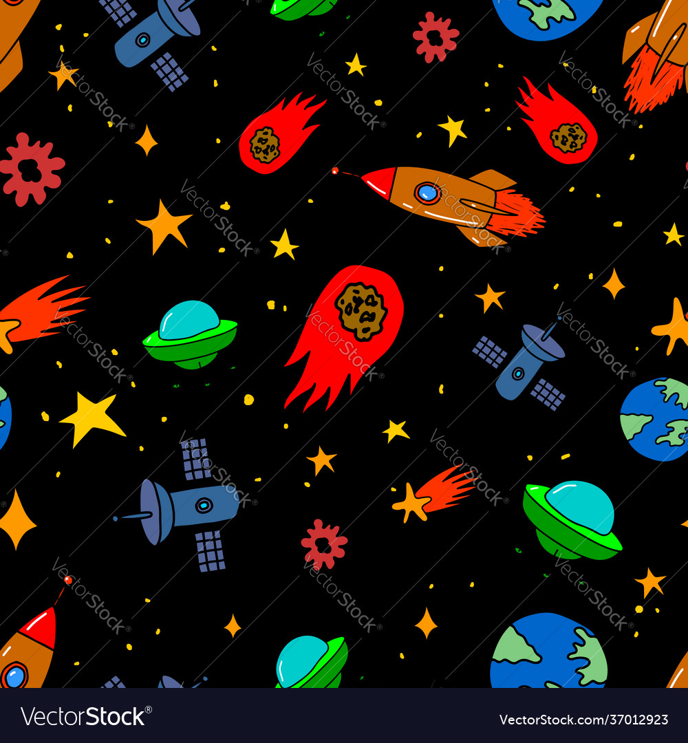Seamless pattern with space design elements Vector Image