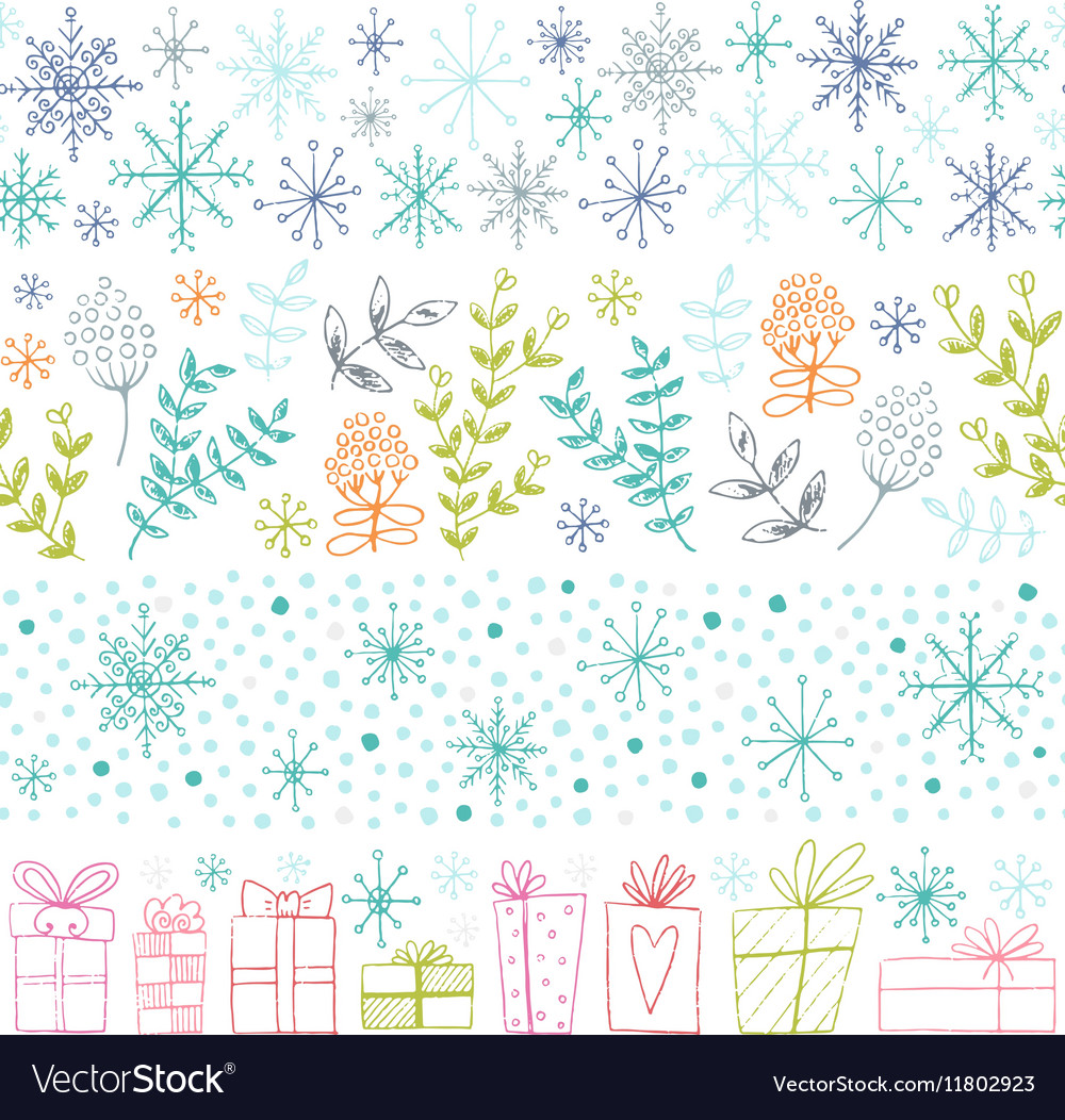 Winter hand drawn seamless borders collection Vector Image