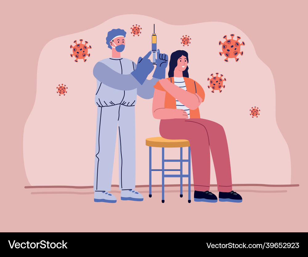 Woman and doctors vaccinating Royalty Free Vector Image