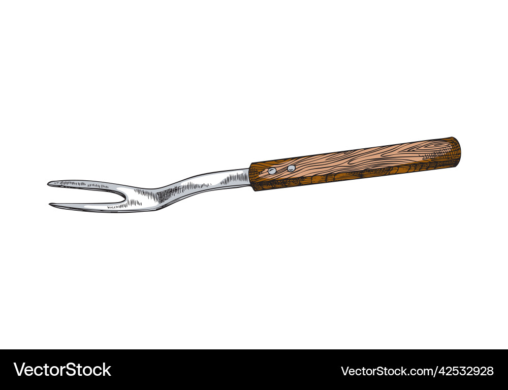 Barbecue tool grill fork with wooden handle color Vector Image