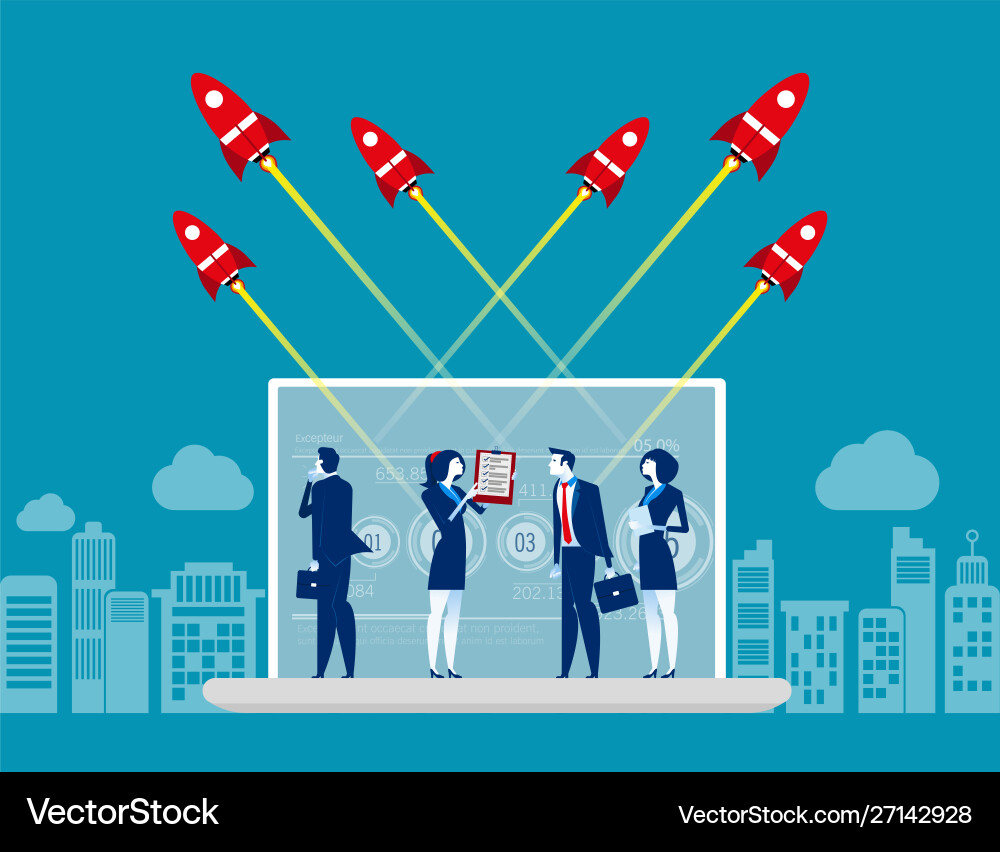 Business team with startup and technology online Vector Image