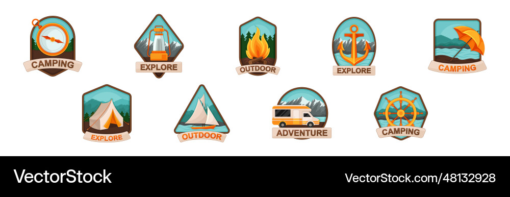 Camping and outdoor exploration badge set Vector Image