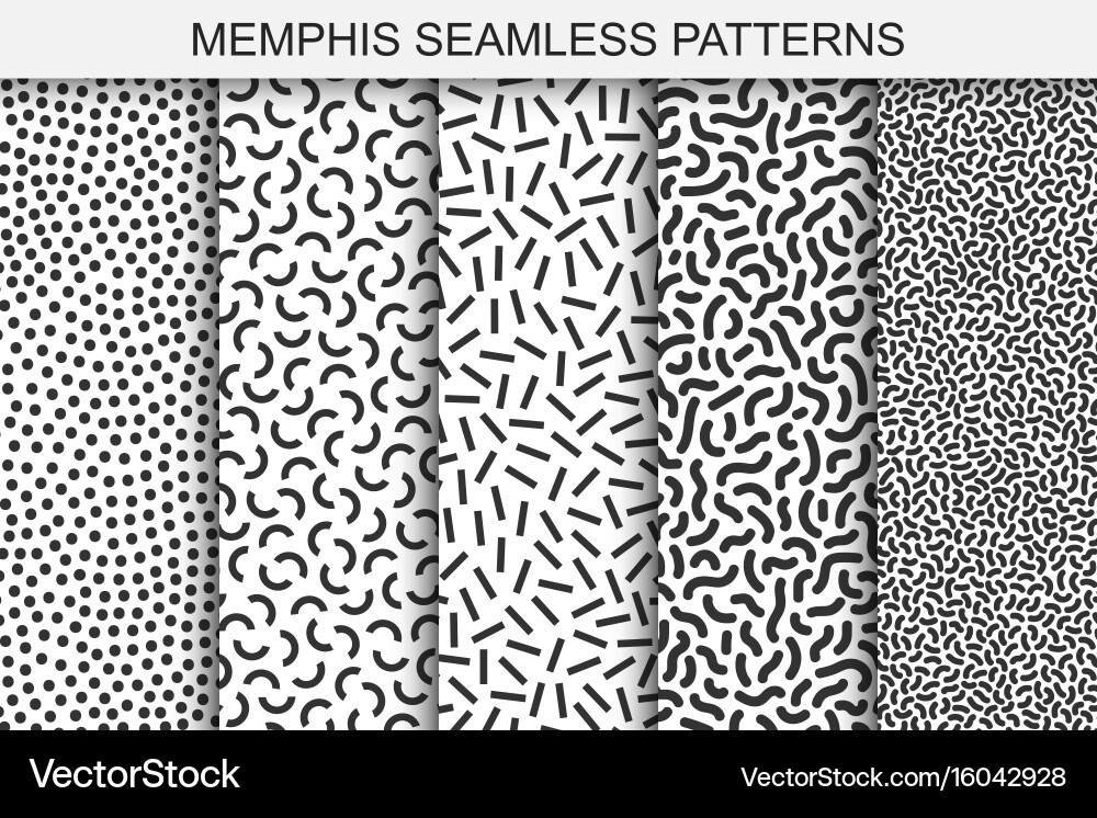 Collection of memphis seamless patterns black and Vector Image