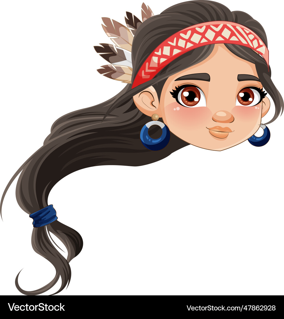 Female native american cartoon head Royalty Free Vector