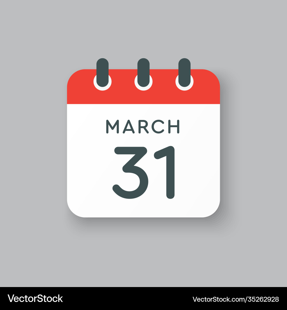 Icon day date 31 march template calendar page Vector Image