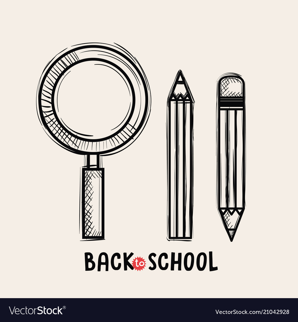 Magnifying glass and pencils schools supplies Vector Image