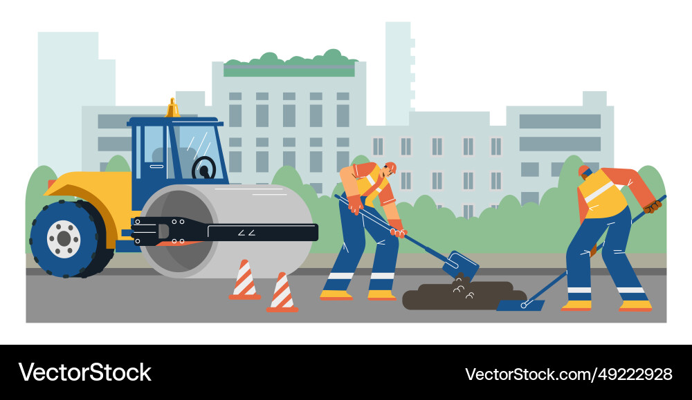 Road construction and paving in city Royalty Free Vector