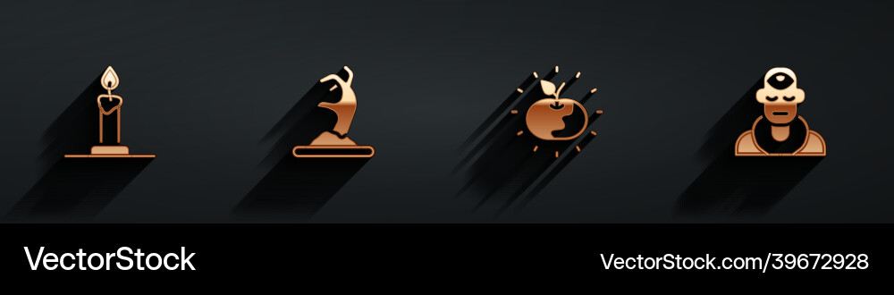 Set burning candle in candlestick zombie hand Vector Image