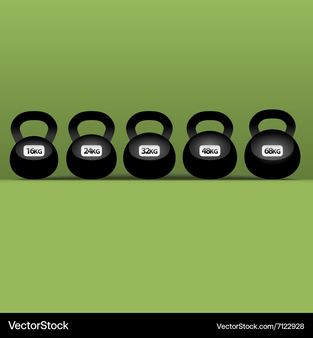 Set of six black kettlebells Royalty Free Vector Image