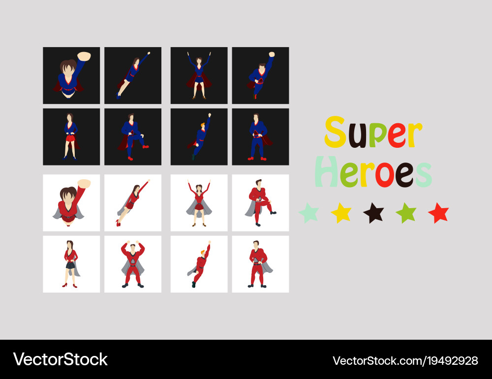 Superhero actions icon set in cartoon colored Vector Image
