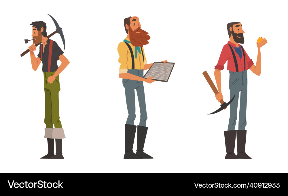 Bearded male prospector character gold mining Vector Image