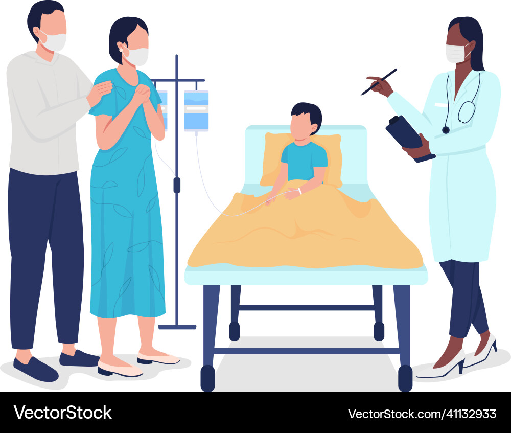 Child hospitalization semi flat color characters Vector Image