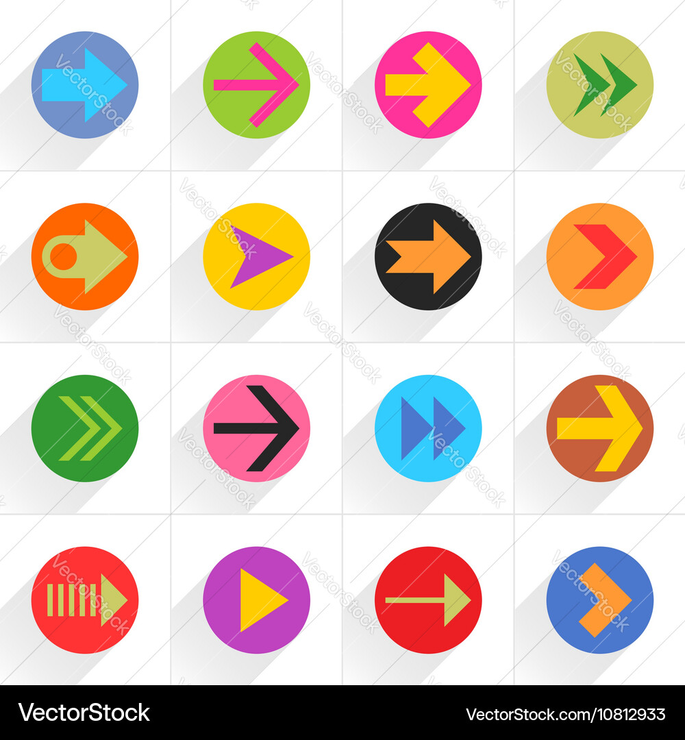 Color arrow icon flat sign with long shadow Vector Image