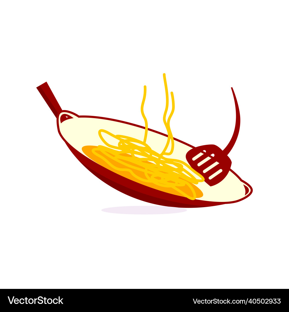 Fried noodle in a wok and spatula Royalty Free Vector Image