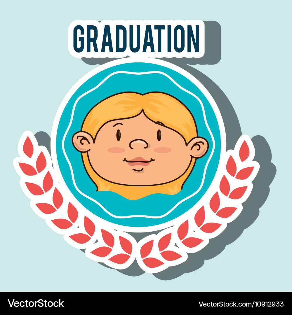 Kid on graduation emblem isolated icon design Vector Image