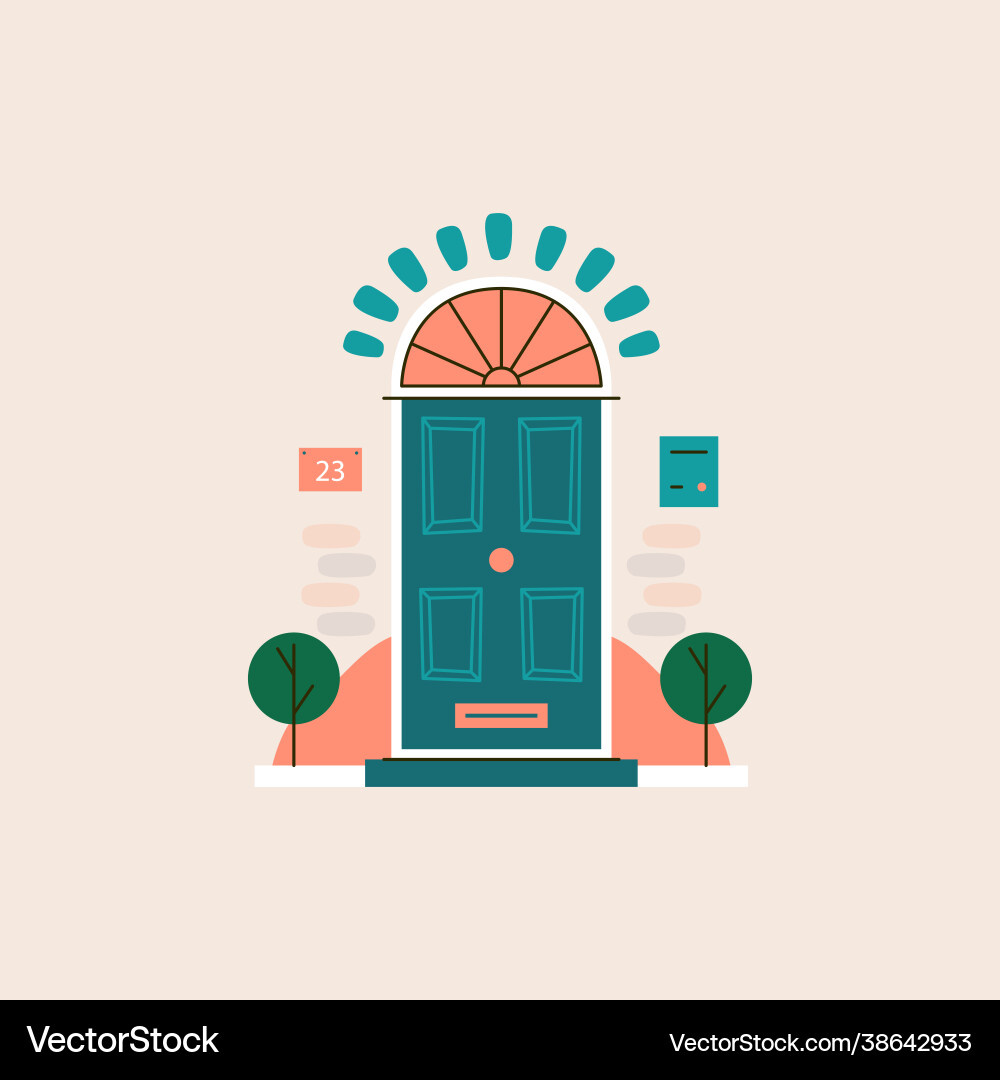 Modern front house door abstract hand drawn retro Vector Image