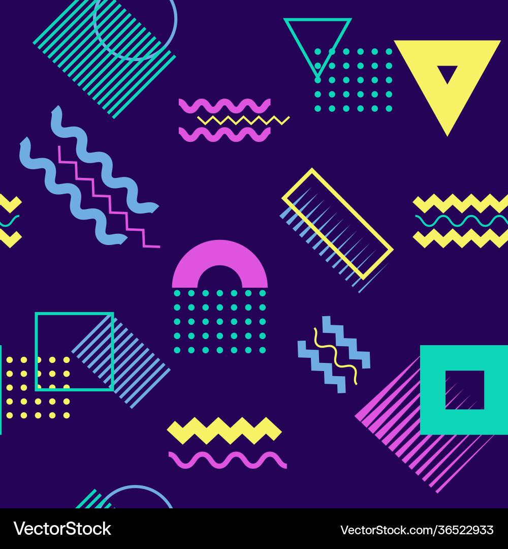 Neon geometric seamless pattern on dark background