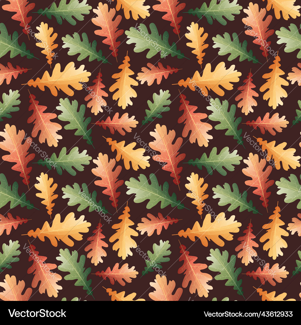 Seamless pattern with autumn oak leaves on a dark Vector Image