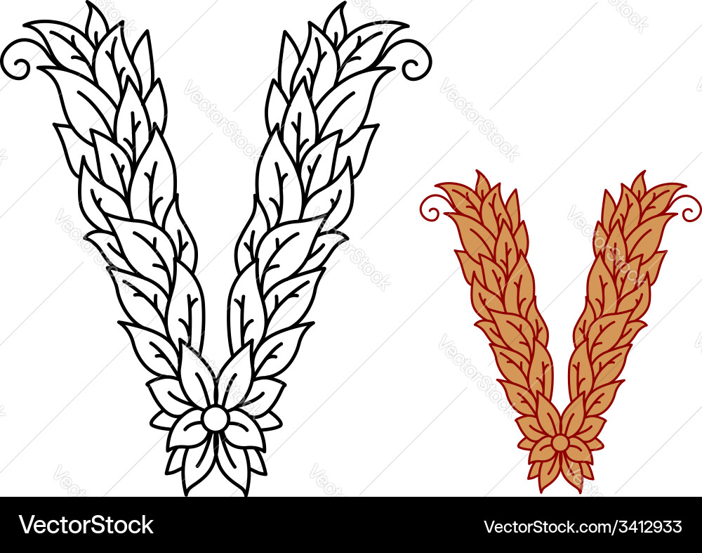 Uppercase letter v in a foliate font Royalty Free Vector