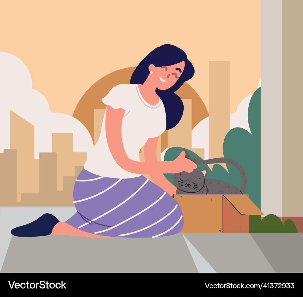 Woman rescue a cat Royalty Free Vector Image - VectorStock