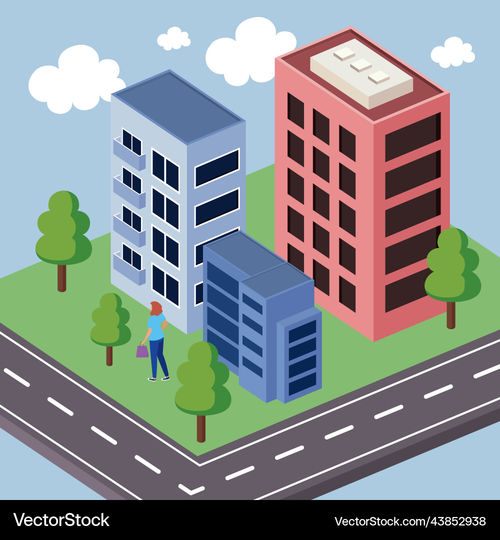 Buildings and street Royalty Free Vector Image