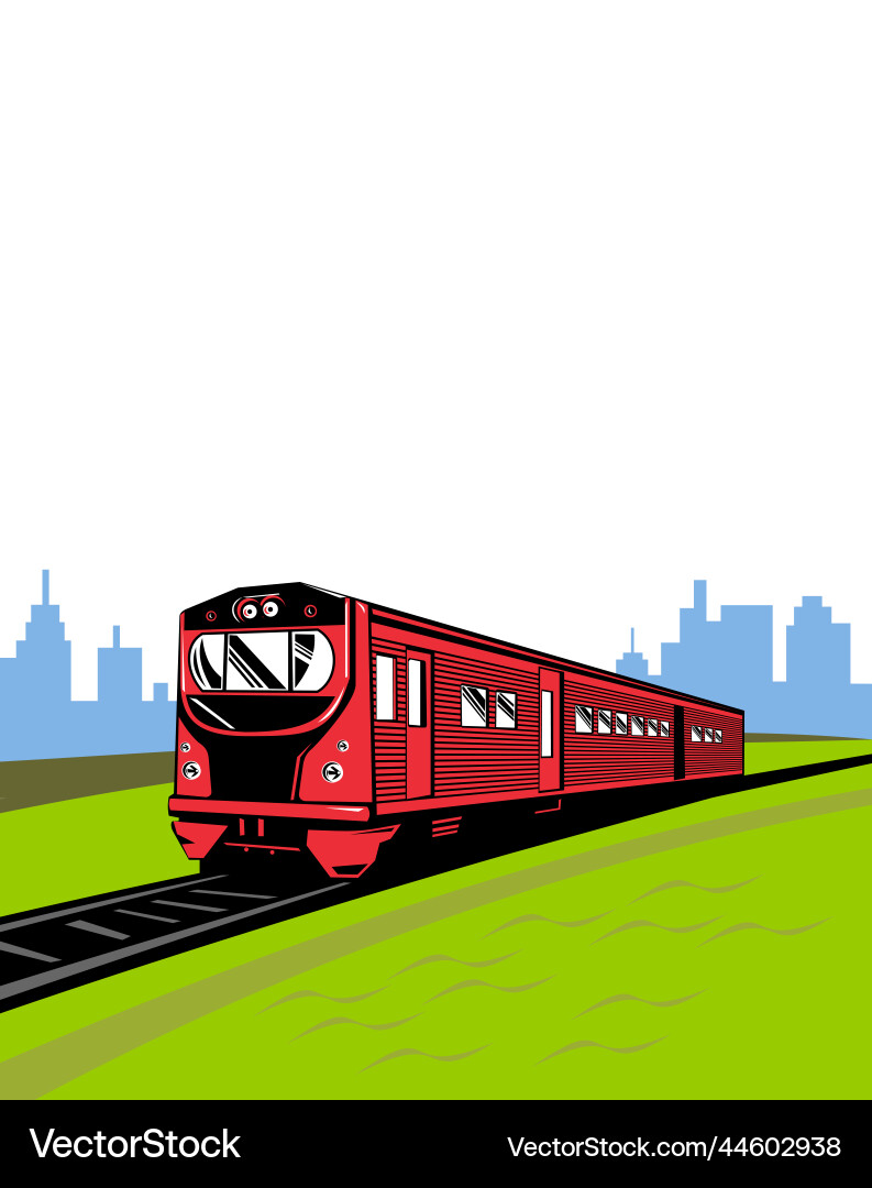 Diesel passenger train on railroad track Vector Image