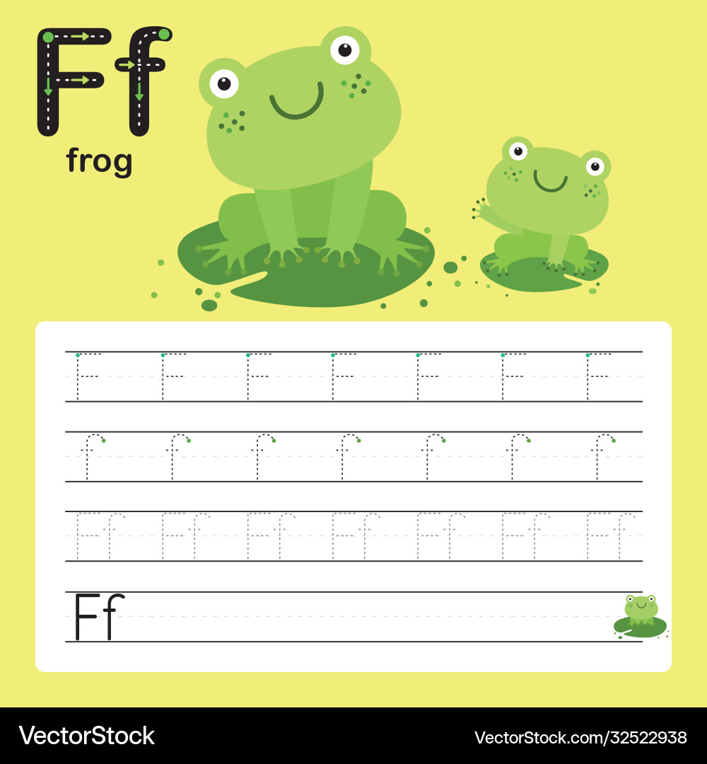 F frog alphabet tracing worksheet for preschool Vector Image