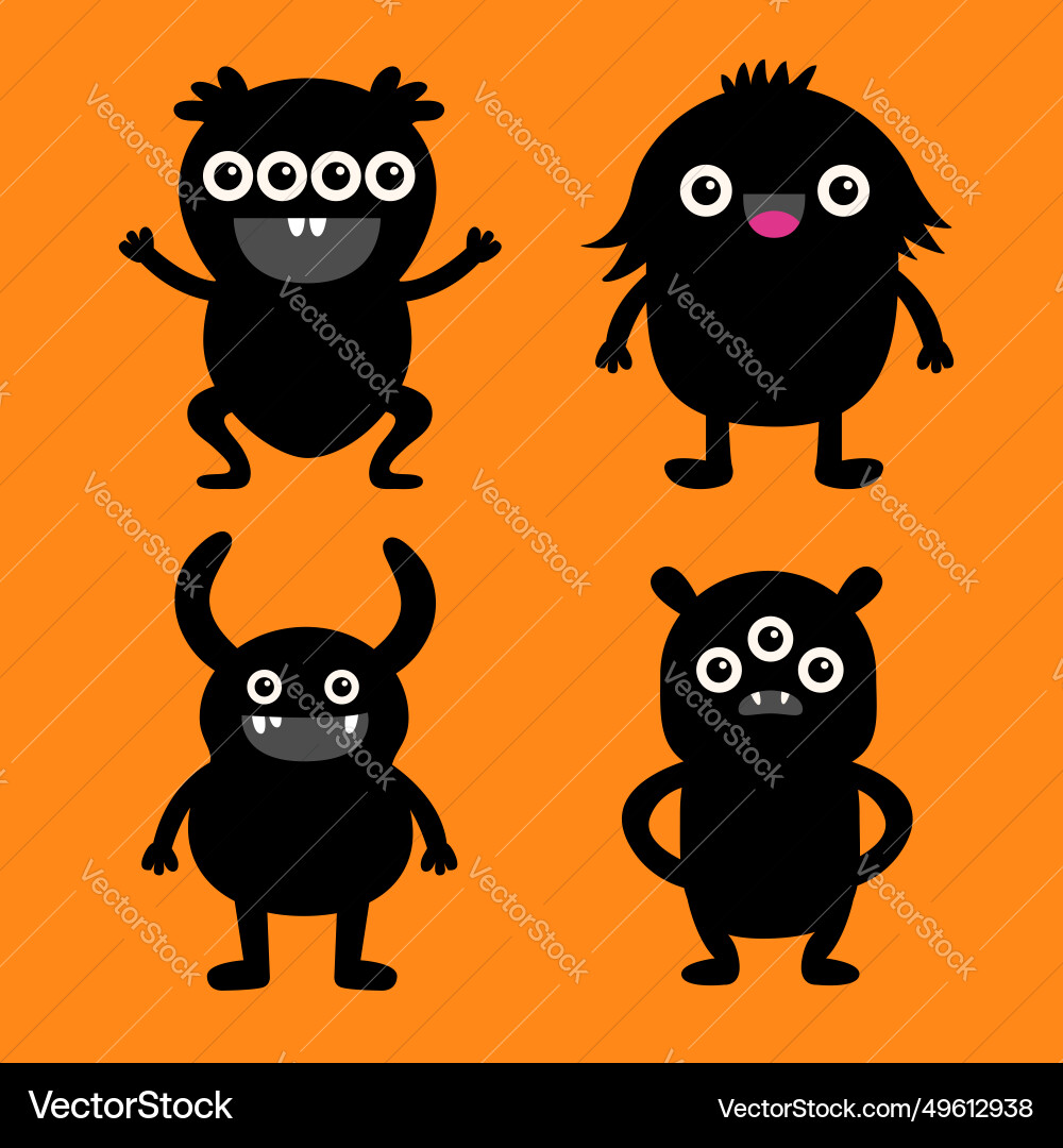 Happy halloween black monster set cute monsters Vector Image