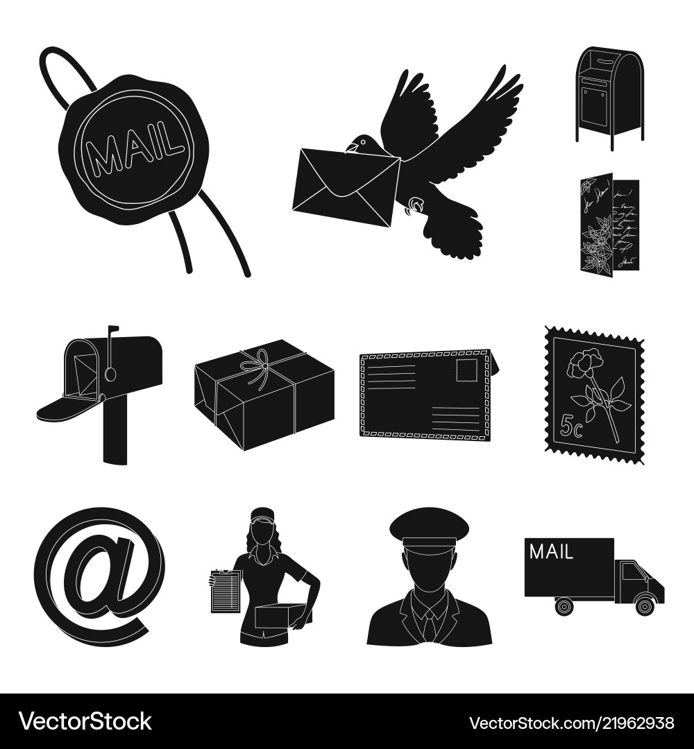 Mail and postman black icons in set collection Vector Image