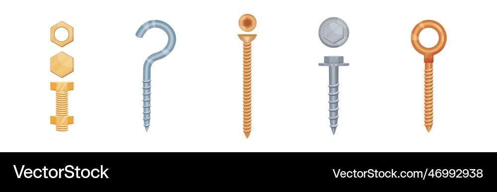 Metallic screw and bolt as fastener with helical Vector Image