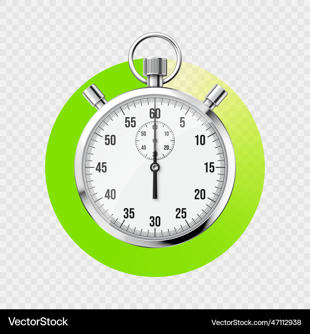 Realistic classic stopwatch shiny metal Royalty Free Vector