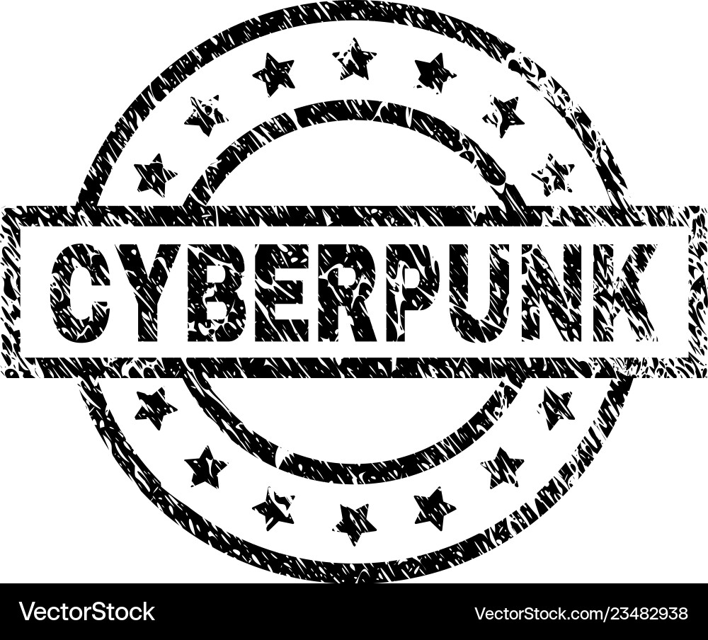 Scratched textured cyberpunk stamp seal Royalty Free Vector