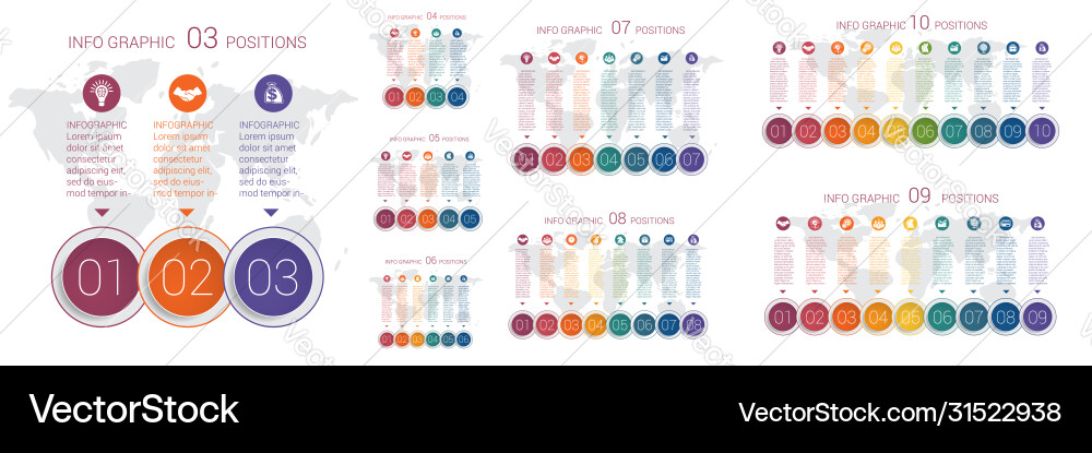 Set 8 templates modern colorful diagram Royalty Free Vector
