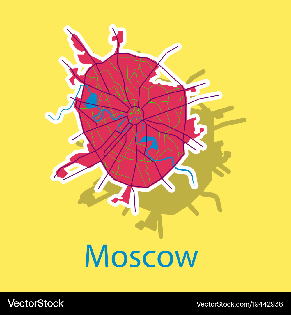 Sticker color map of moscow all objects Royalty Free Vector