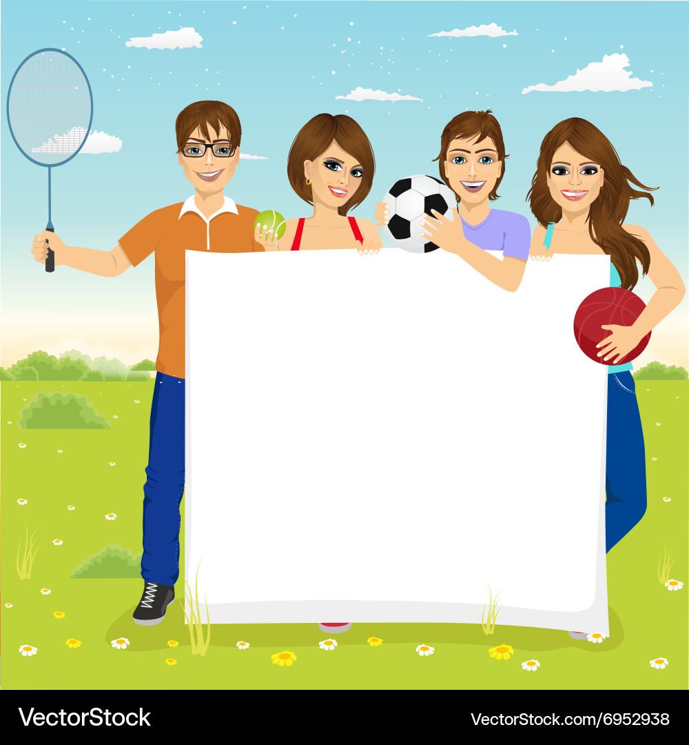 Young students with different sports equipment Vector Image