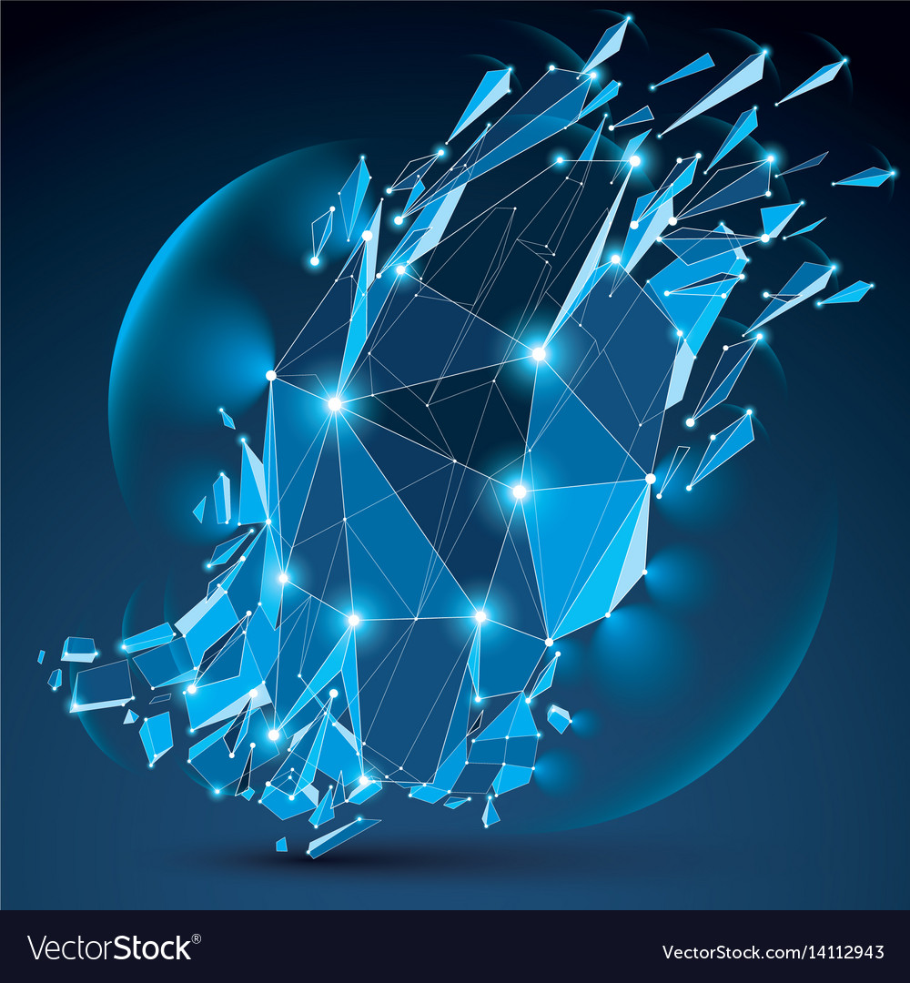 3d Clear Blue Digital Wireframe Object Broken Vector Image