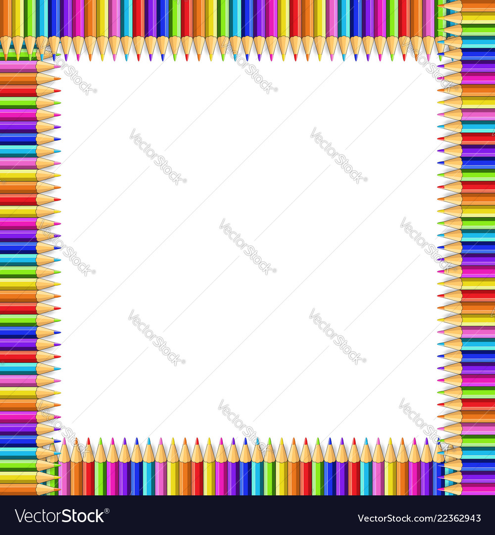 Colorful square frame made of pencils on white Vector Image