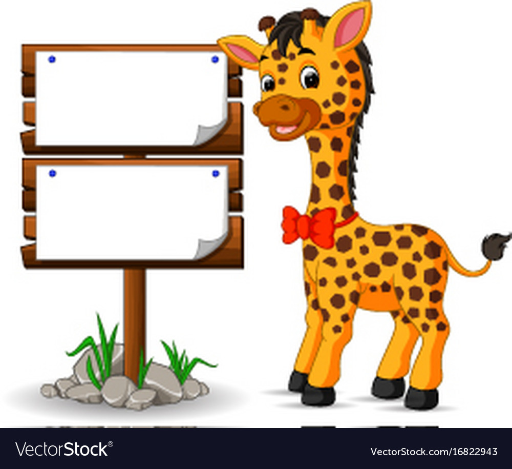 Cute giraffe with blank sign Royalty Free Vector Image