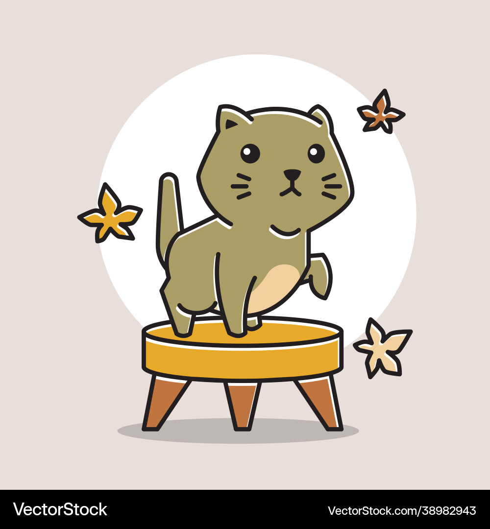 Cute little cat kitten standing bench autumn fall Vector Image