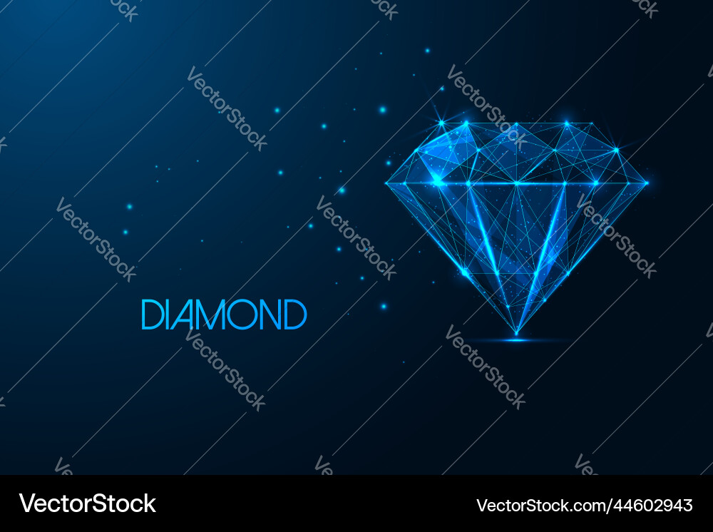 Futuristic glowing diamond symbol isolated on blue