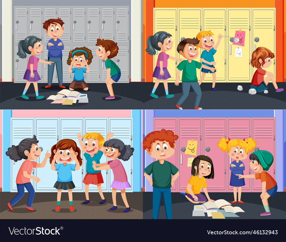 Group of children bully friend Royalty Free Vector Image