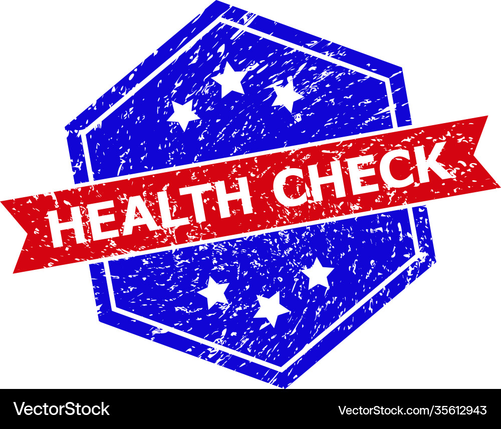 Hexagonal bicolor health check stamp with grunged Vector Image