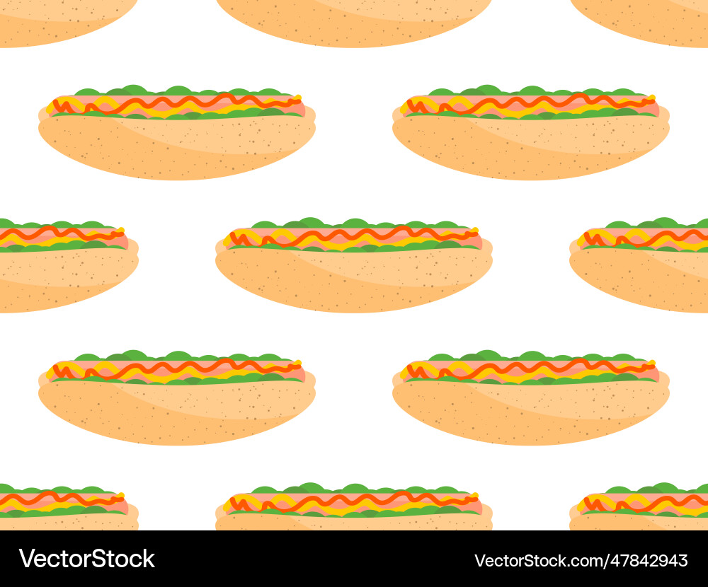 Hot dog seamless pattern sausage in a bun Vector Image
