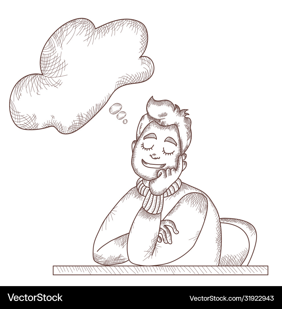 Line and strokes a man sitting at a table Vector Image