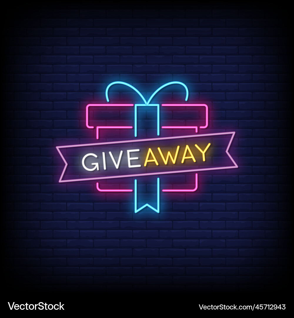Neon sign give away with brick wall background vec